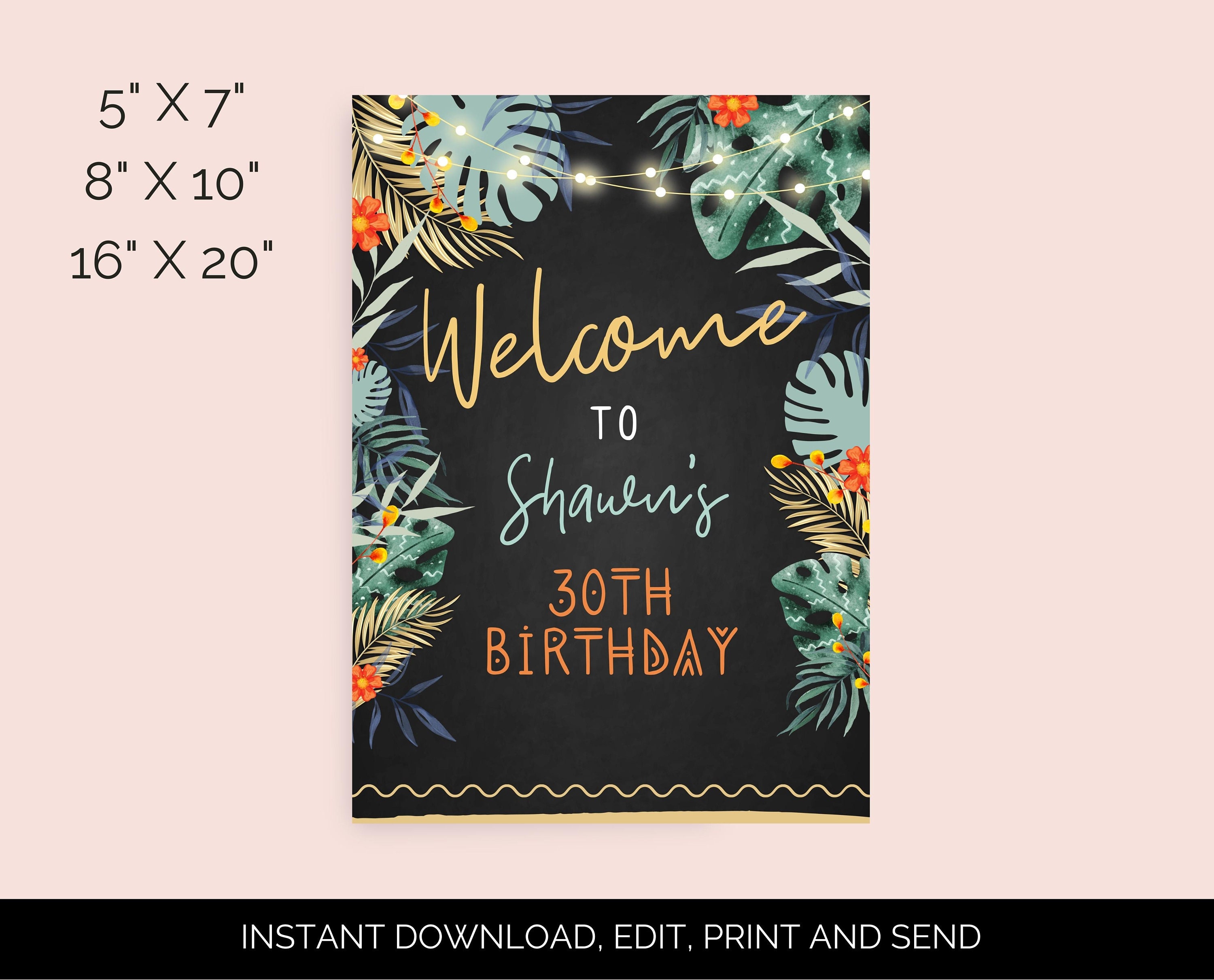 Editable Adult Tropical Birthday Welcome Sign Tropical Party - Etsy