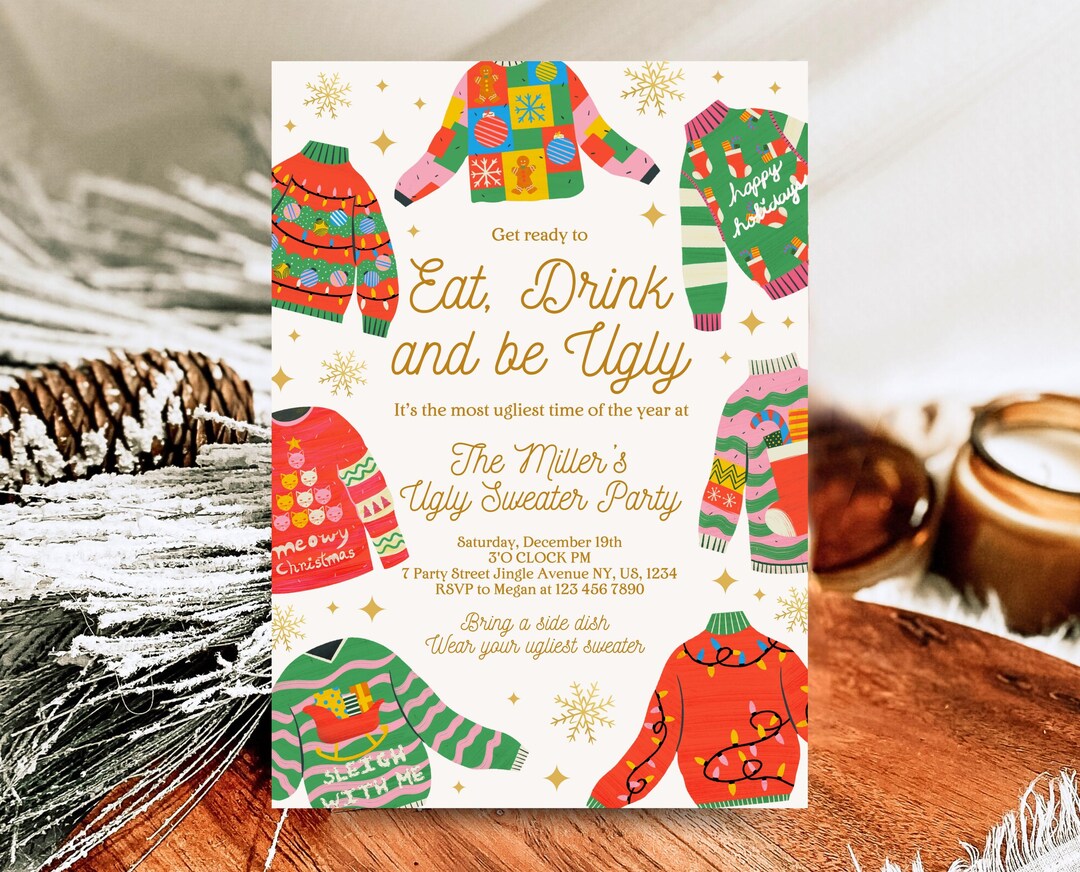 Editable Ugly Sweater Party Invitation, Christmas Ugly Sweater Invite ...