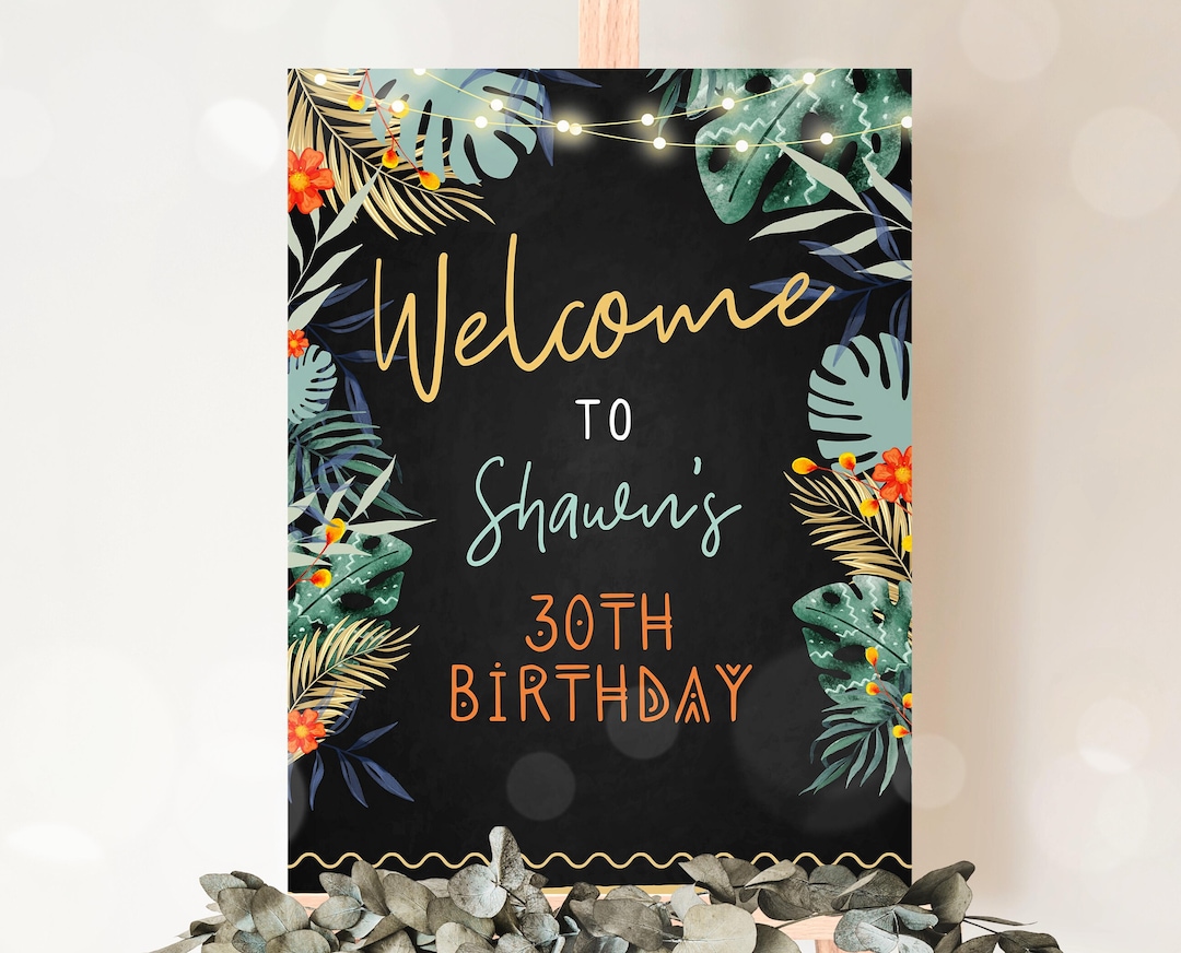 Editable Adult Tropical Birthday Welcome Sign, Tropical Party Havana ...
