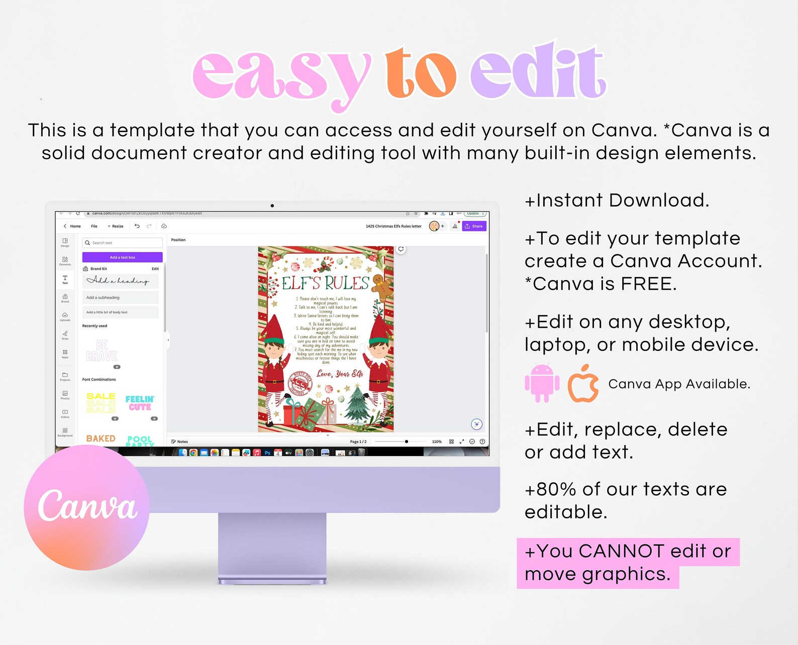 Editable Christmas Elf Magic Rules With 2 Elfs Template, Do Not Touch ...