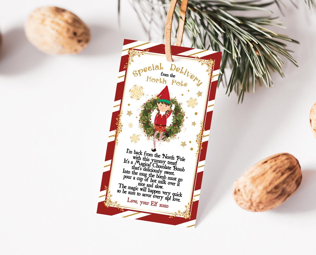 Editable Elf Hot Chocolate Bomb Tag Template, Elf Arrival Tag, Hot ...