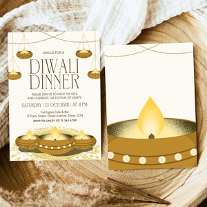Editable Diwali Dinner Invitation, Gold Diwali Party Invitation, Hindu ...