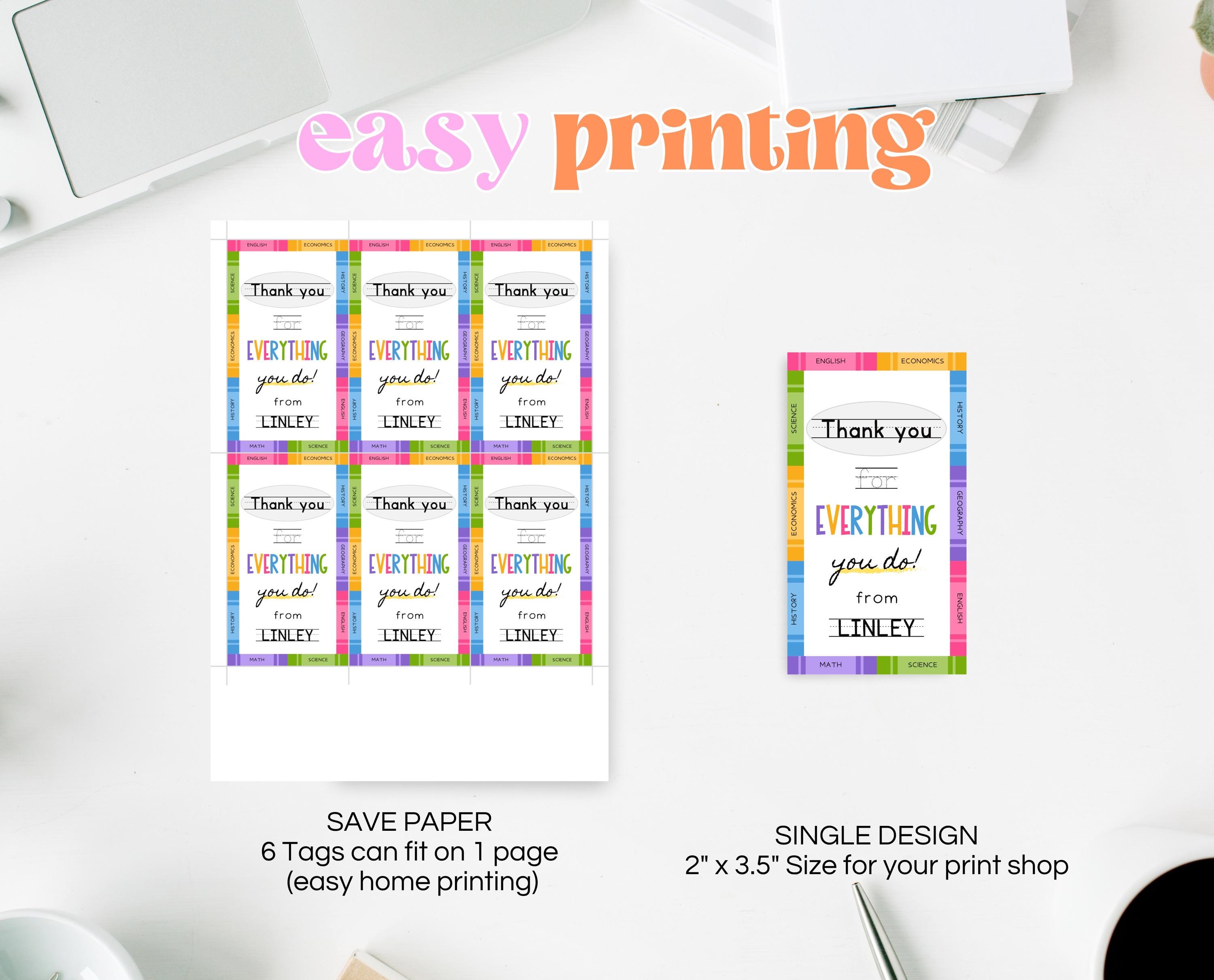 Editable Teacher Appreciation Gift Tag: Printable Thank You (digital ...