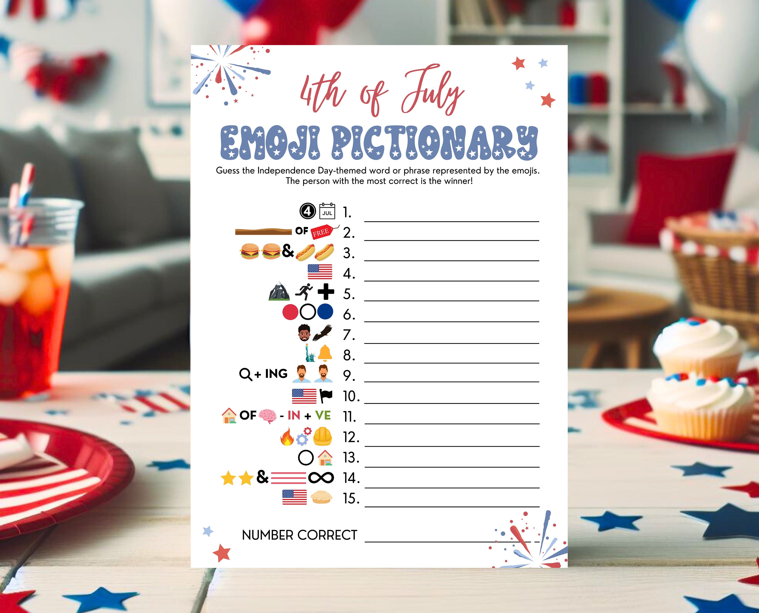 Printable 4th of July Emoji Pictionary Game, July 4th Games ...