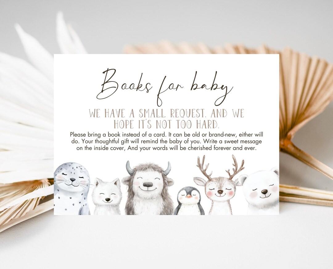 Book Insert Card Winter Arctic Animals Baby Shower, Winter Baby Shower ...