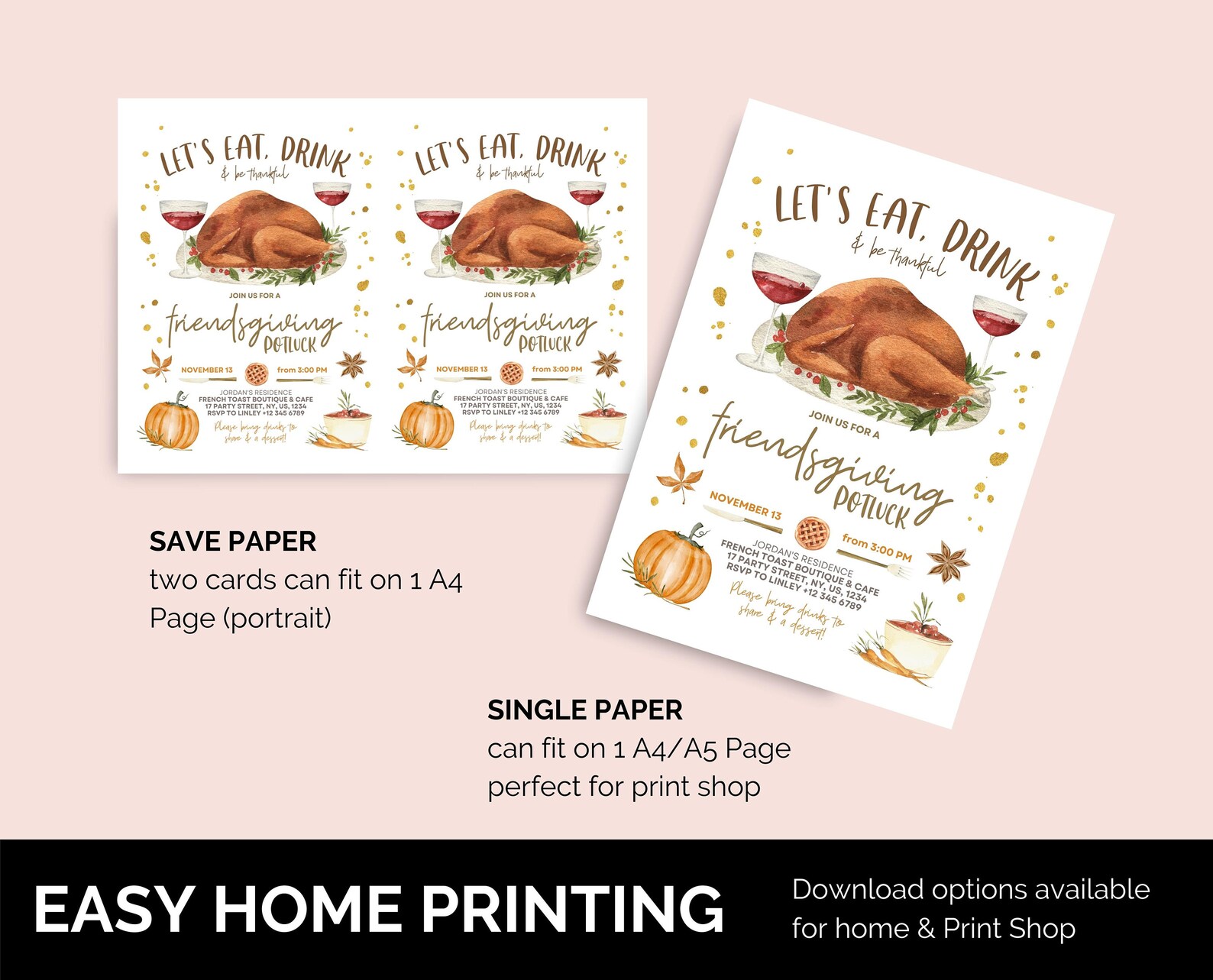 Editable Thanksgiving Invitation Friendsgiving Invite Rustic - Etsy