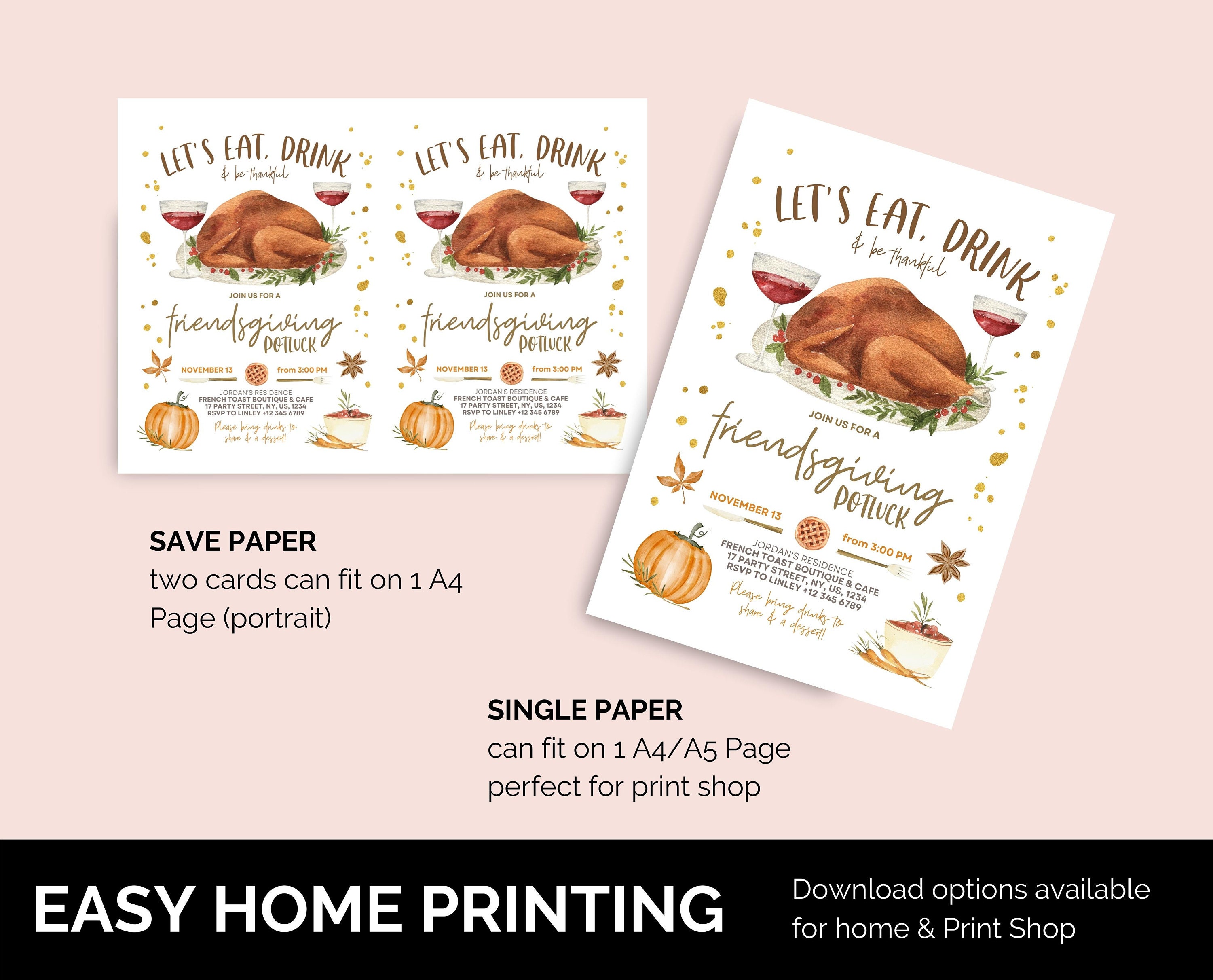 Editable Thanksgiving Invitation Friendsgiving Invite Rustic - Etsy