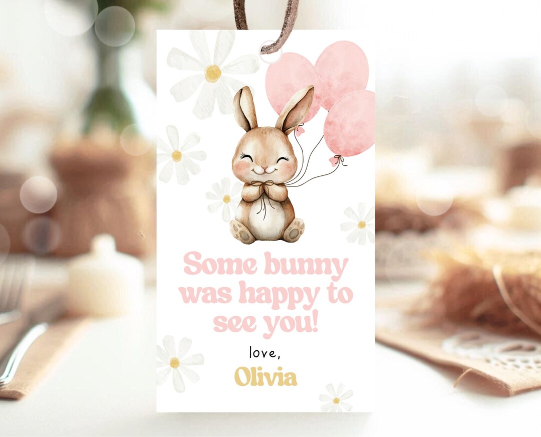 Editable Bunny Birthday Favor Tag: Spring Rabbit Party (digital ...