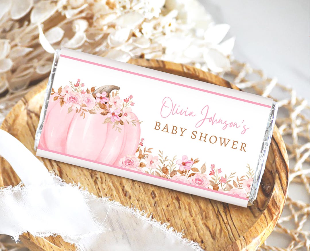 Editable Fall Baby Shower Chocolate Wrapper, Pink Pumpkin Baby Shower ...