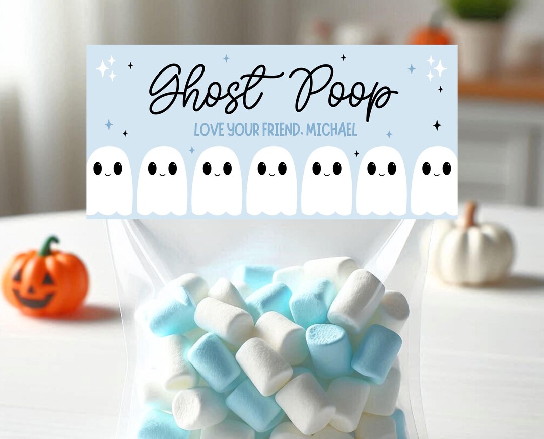 Editable Ghost Poop Bag Topper, Blue Boy Ghost Favor Tag, Trick or ...