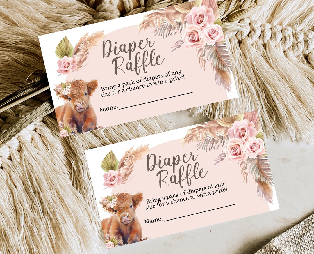 Boho Cow Baby Shower Diaper Raffle Ticket Template, Bohemian Cow Baby ...