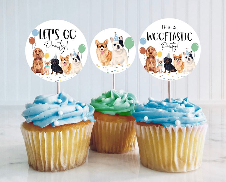 Editable Boy Dog Birthday Party Cupcake Toppers Printable, Puppies ...