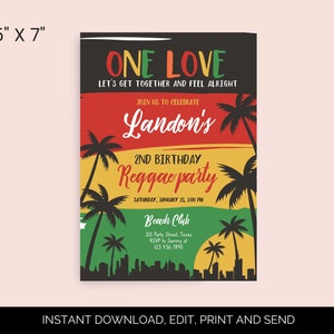 Editable Reggae Birthday Invitation, Reggae One Love 1st Birthday Party ...