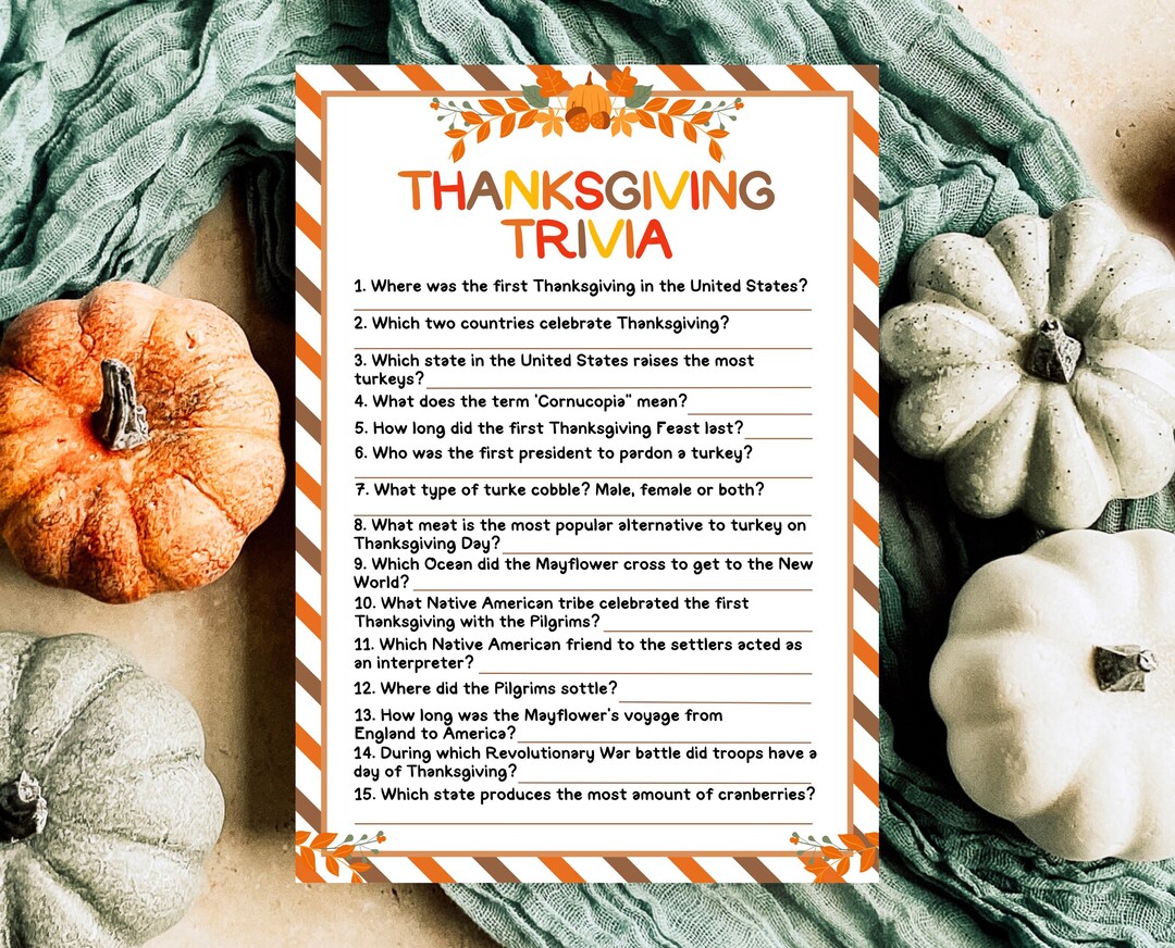 Thanksgiving Trivia Game, Thanksgiving Trivia Quiz for Teens Adults ...
