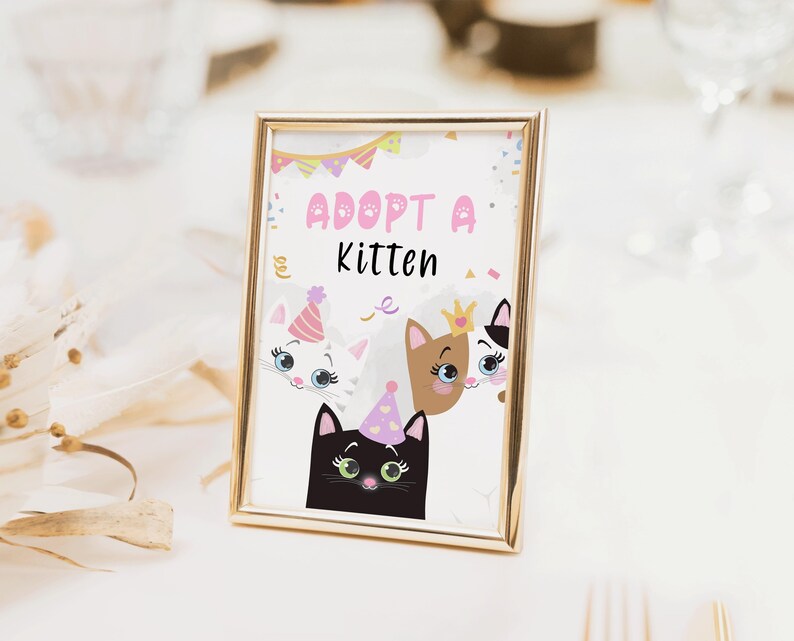 Editable Adopt A Kitten Birthday Sign Cat Birthday Table - Etsy