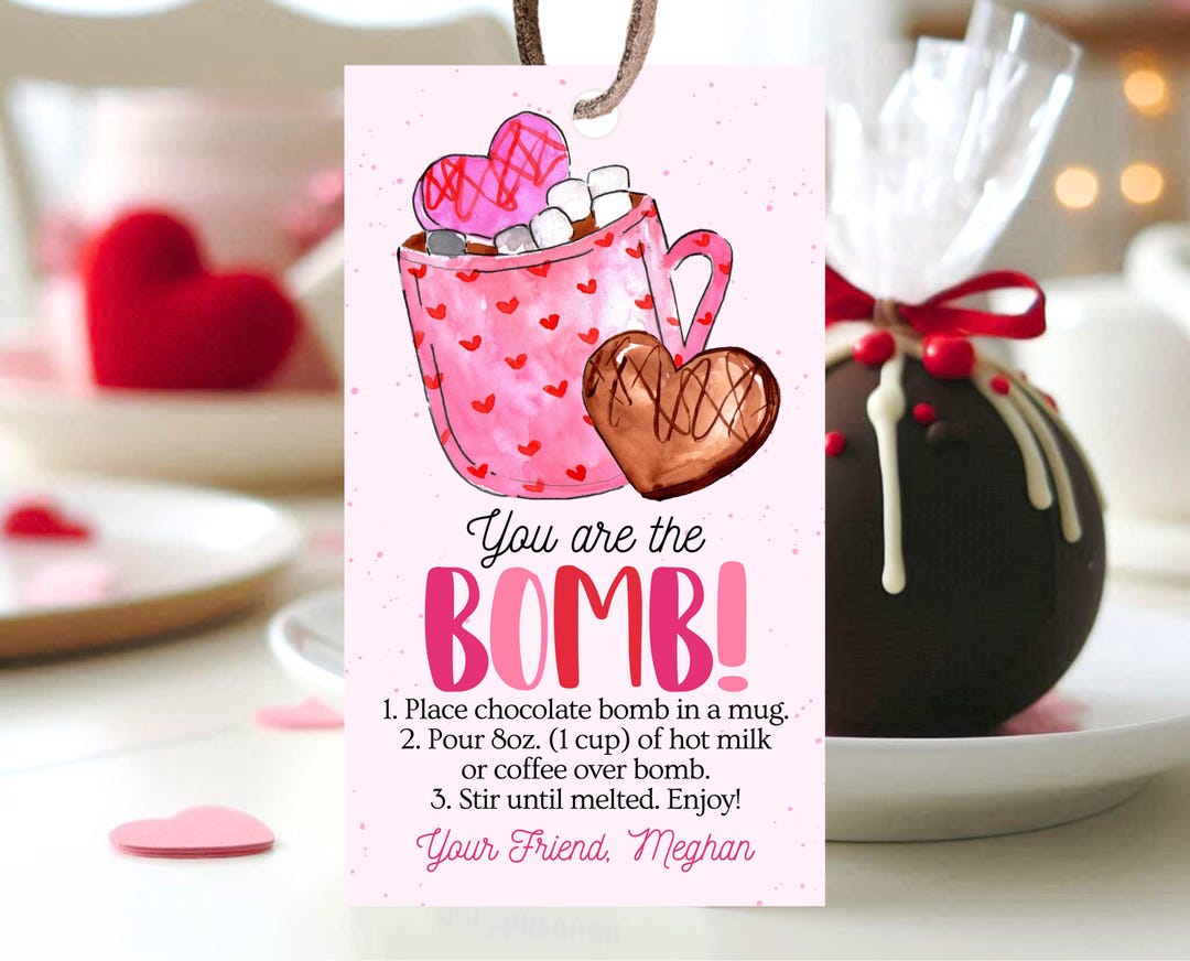 Editable Hot Chocolate Bomb Tag, Valentine's Day Hot Cocoa Bomb Tag ...