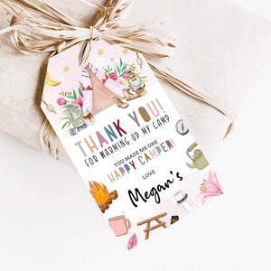Editable Girl Camp Party Favor Tag Camp Out Birthday Thank You Outdoor ...