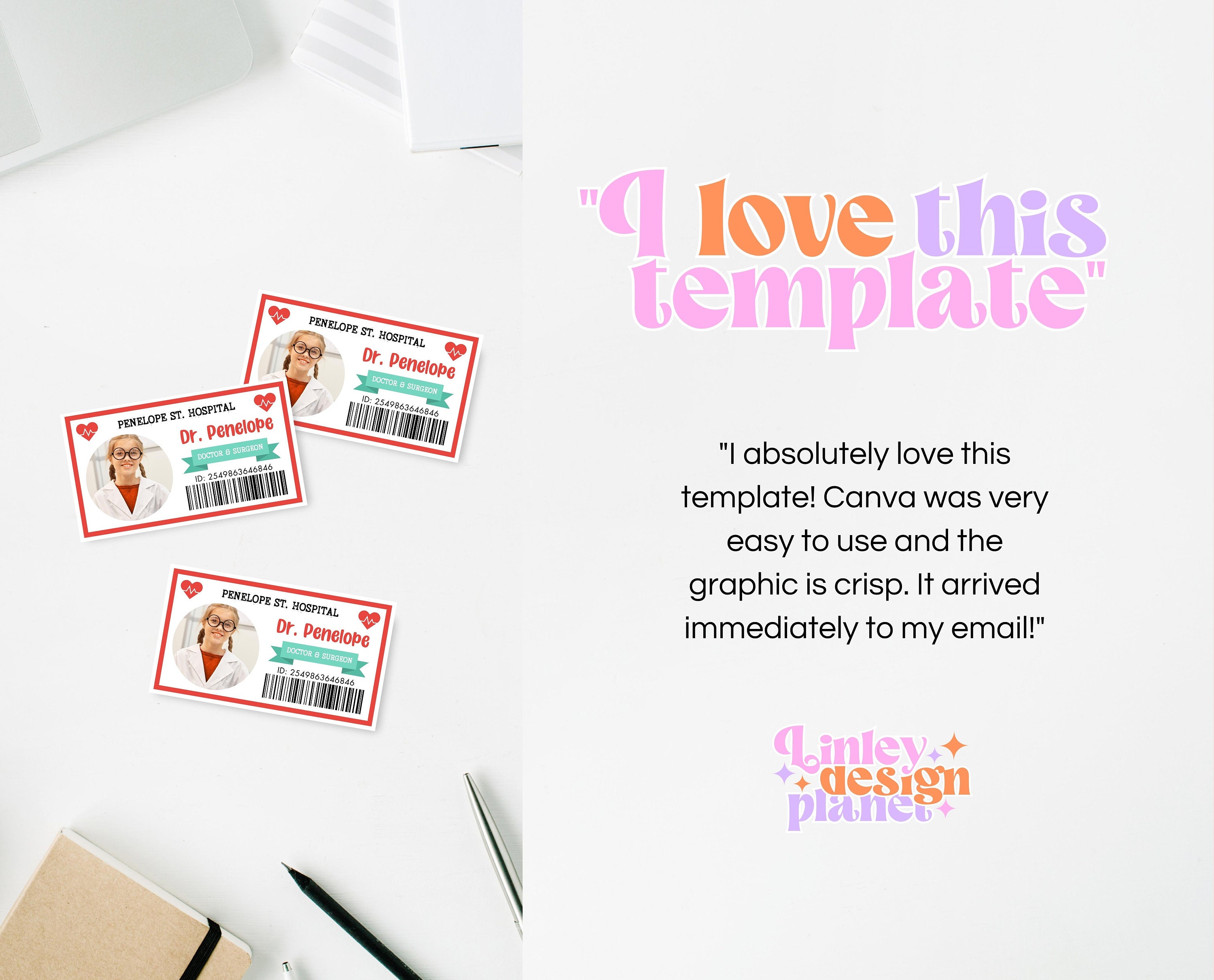 Editable Kids Doctor ID Badge, Printable Medical Badge, Hospital Staff ...
