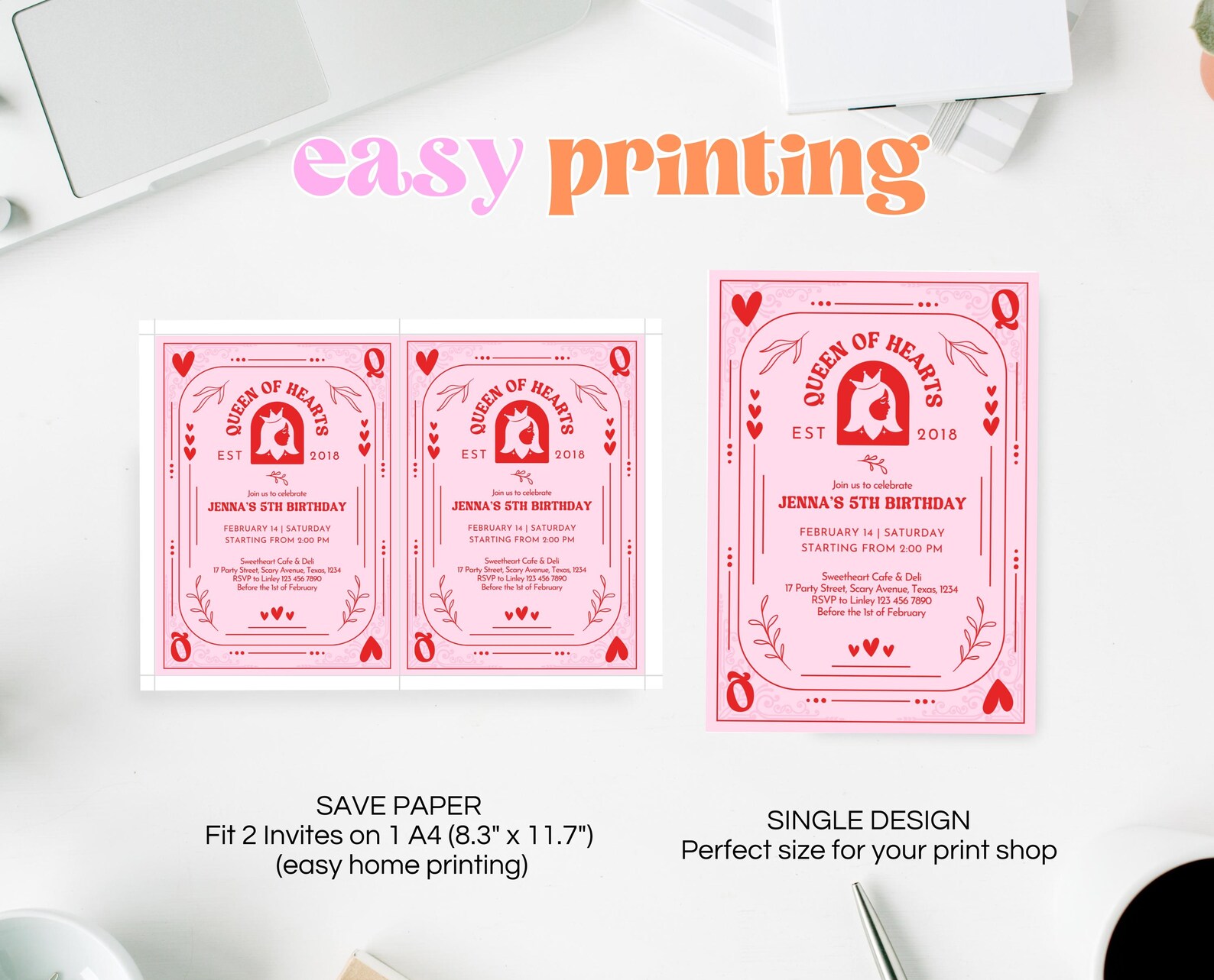 Editable Queen of Hearts Birthday Invitation, Valentine's Birthday ...