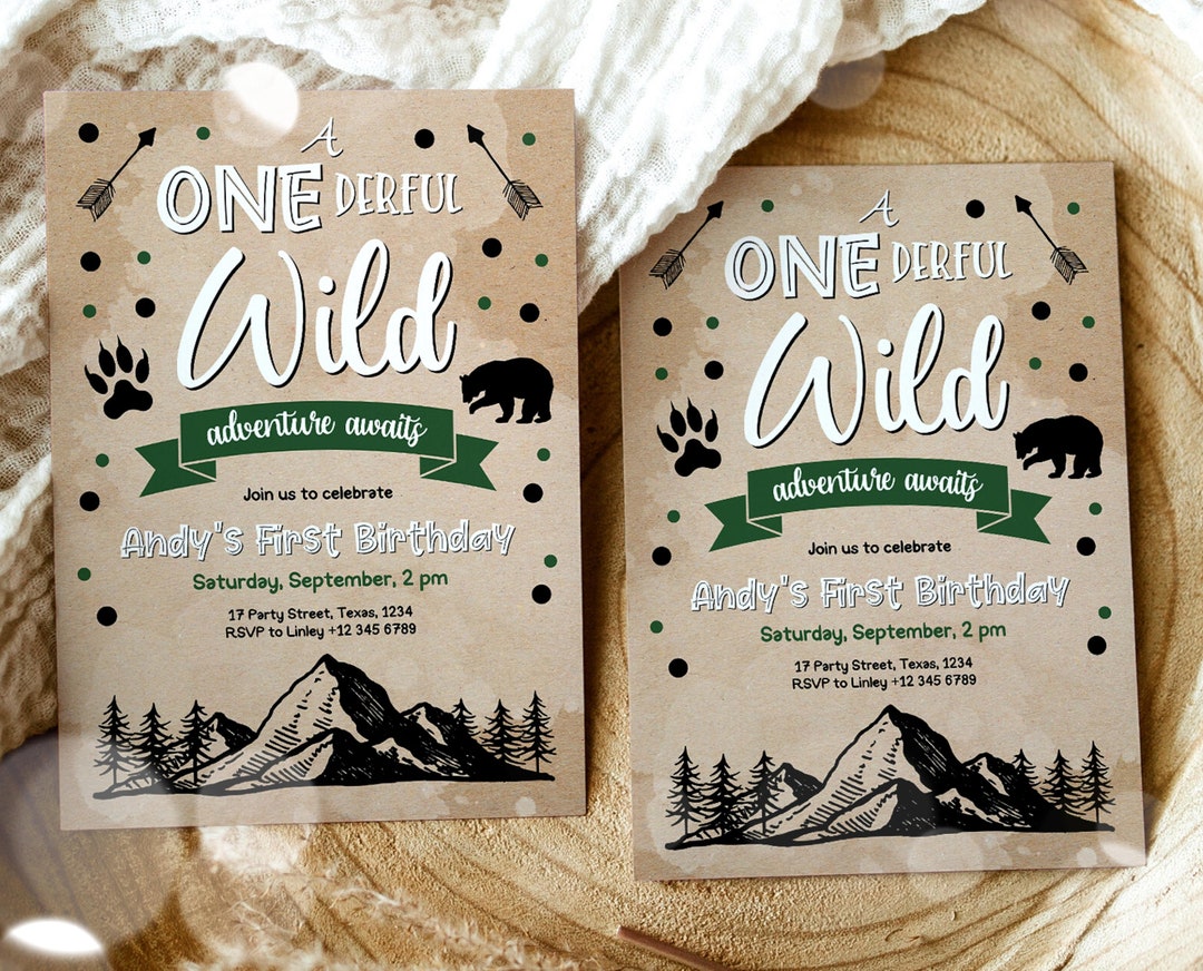 Editable Wild One Birthday Invitation, First Birthday Wild Forest ...