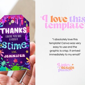Editable Neon Slime Birthday Favor Tag Template, Glow Slime Thank You ...