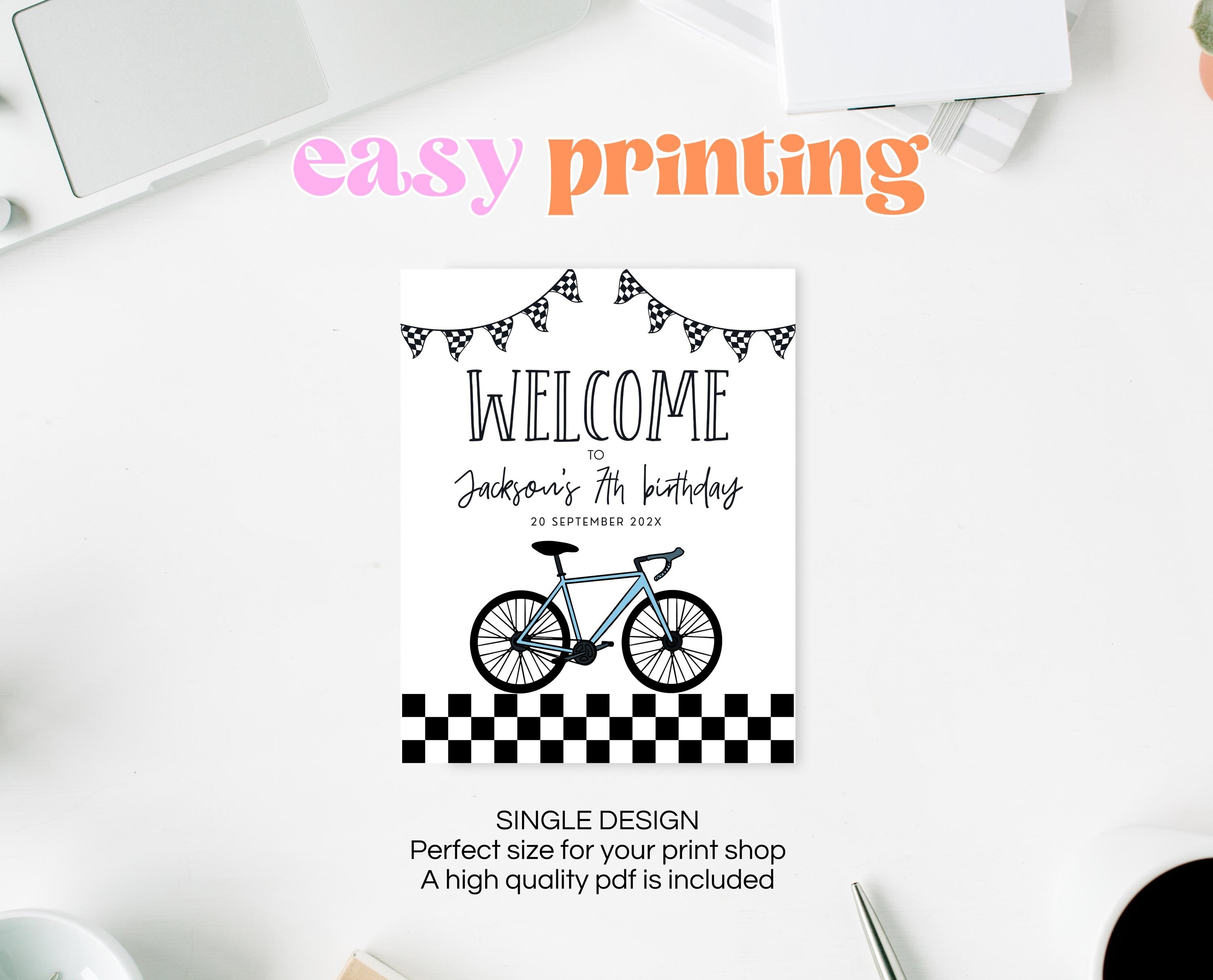 Editable Bicycle Birthday Welcome Sign: Blue Bike Party (digital ...