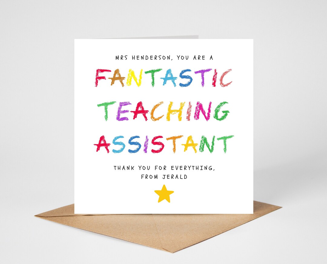 Editable Teaching Assistant Card, Teacher Card, Teacher Appreciation ...