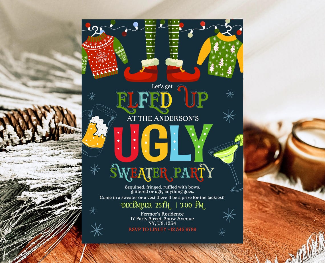 Ugly Sweater Party Invitation Template, Christmas Ugly Sweater Invite ...