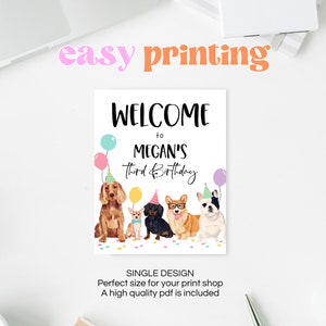 Editable Dog Birthday Welcome Sign, Puppy Birthday Banner, Minimalist ...