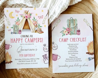Editable Backyard Slumber Birthday Party Invitation - Camping & Bonfire Theme - DIY Printable ...