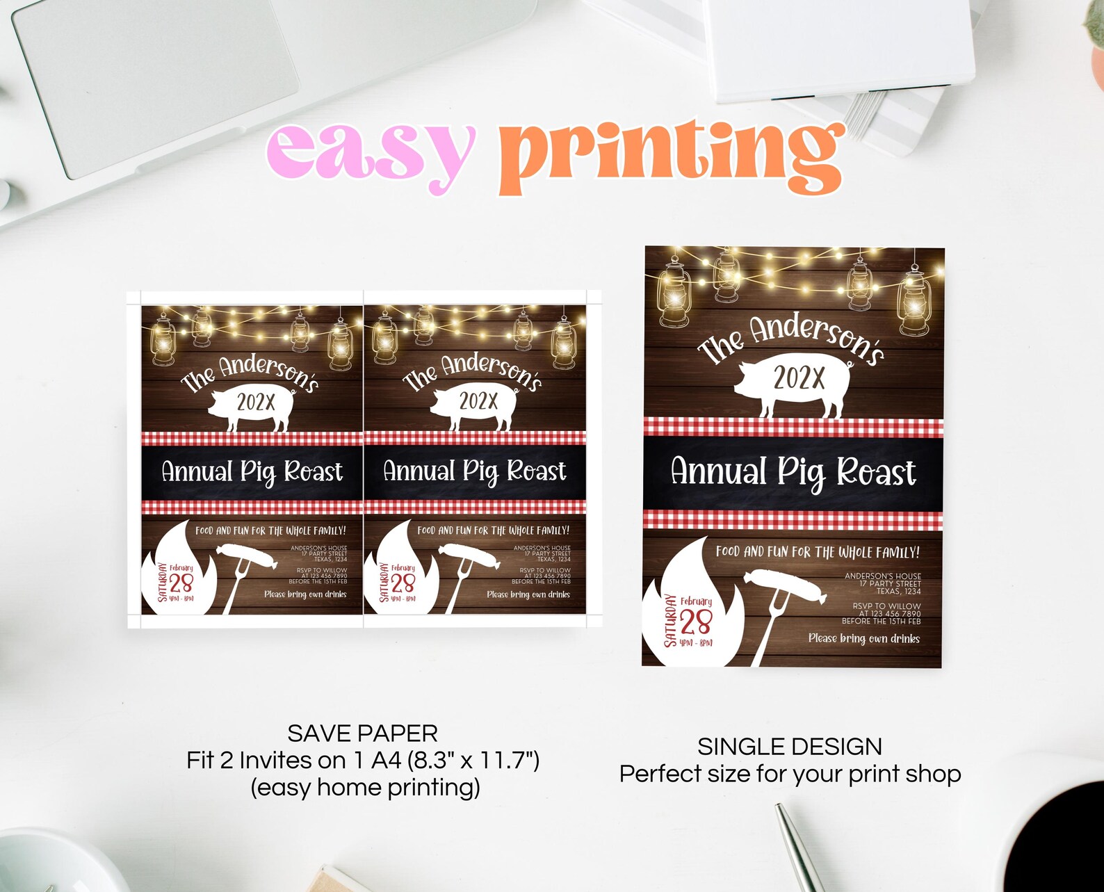 Editable Rustic Pig Roast Invitation, Pig Roast BBQ Party, Printable ...