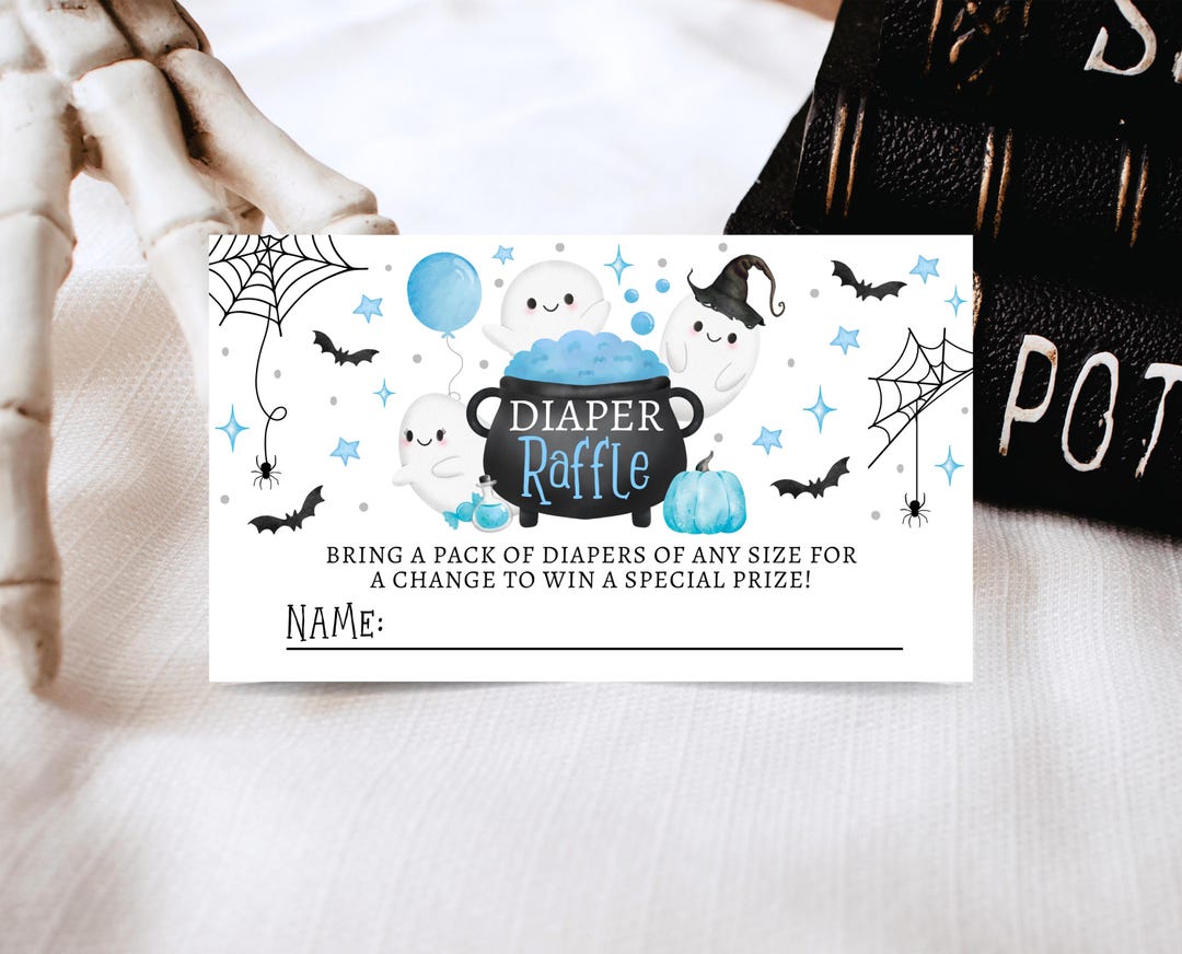 Editable Blue Halloween Baby Shower Diaper Raffle Ticket, Blue Boy ...