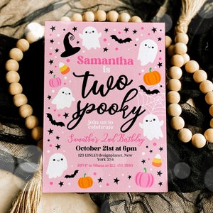Editable Pink Halloween 2nd Birthday Invitation, Halloween Costume ...