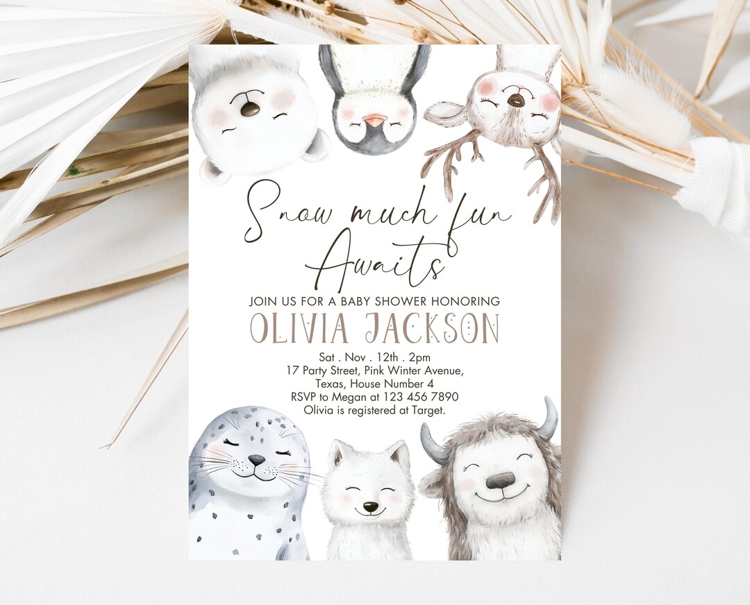 Editable Winter Arctic Animals Baby Shower Invitation, Winter Baby ...