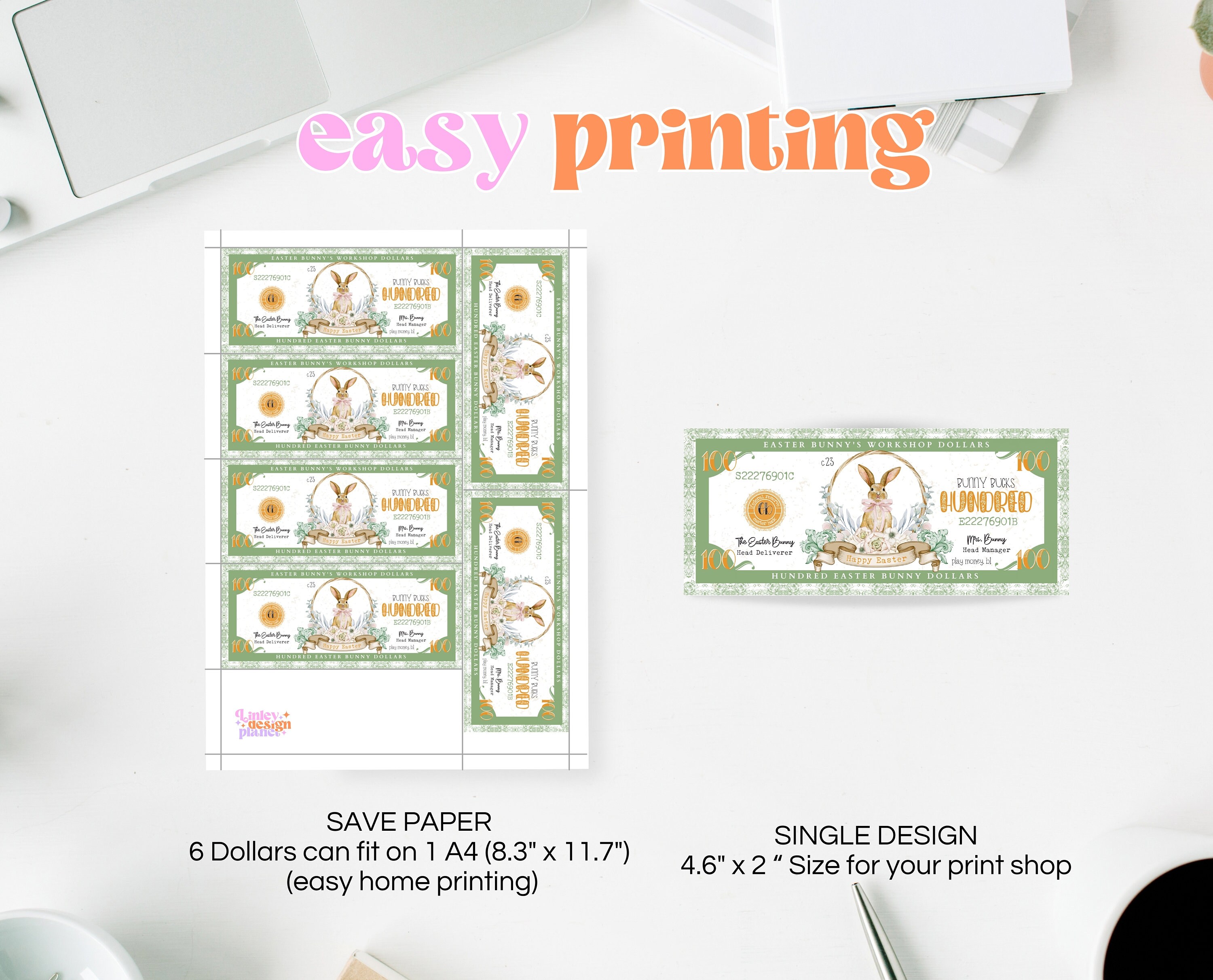 Easter Bunny Bucks Play Money: Printable Dollar Bill (canva Template ...