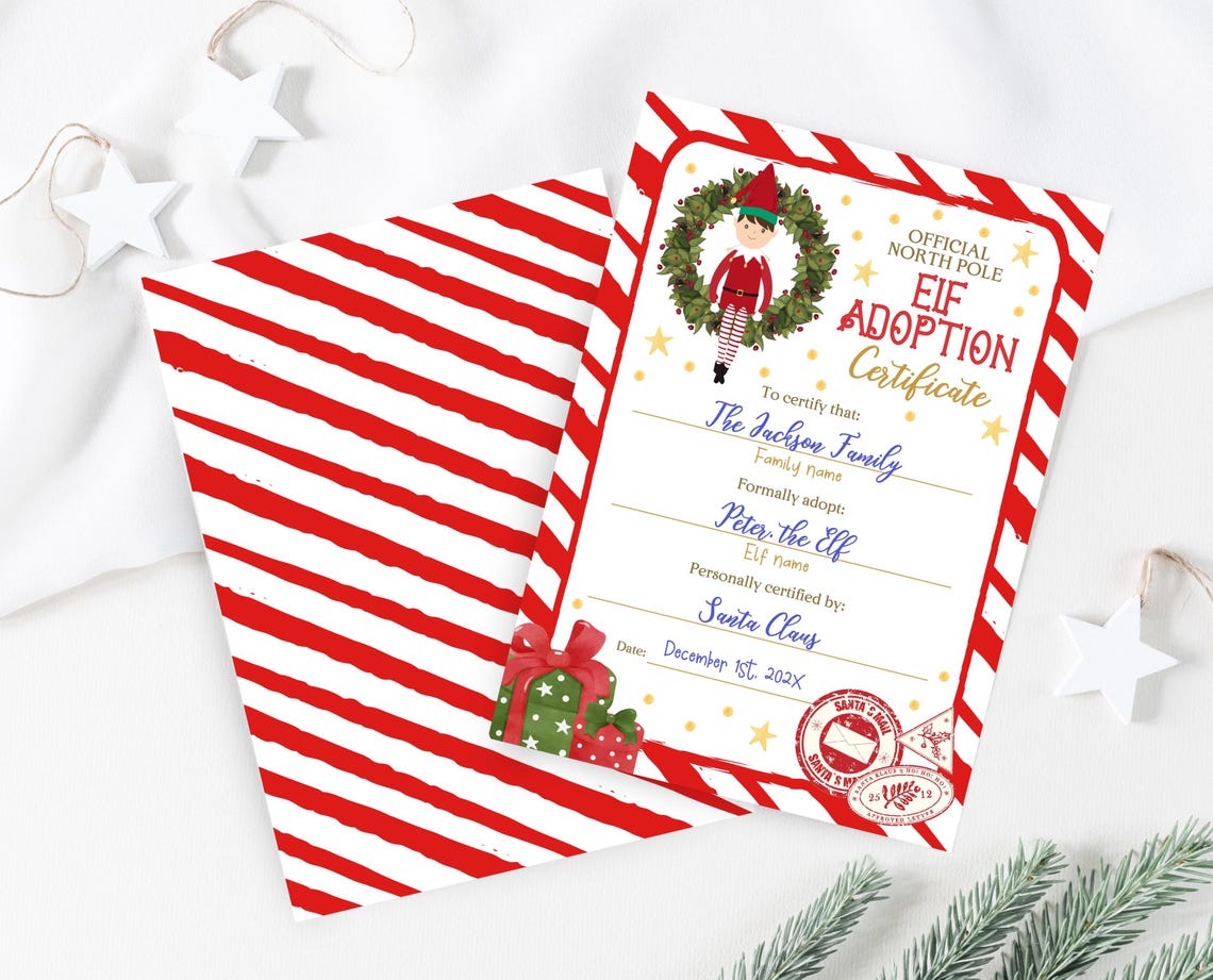 Editable Elf Adoption Certificate, Adopt an Elf Card, Elf Activity ...