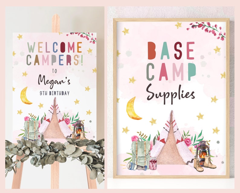 Editable Girl Camp Party Invitation Bundle Camp Out Birthday - Etsy
