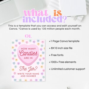 Editable Guess How Many Candies Sign, Hearts Candy Theme Birthday ...
