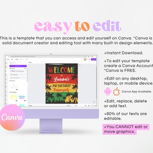 Editable Reggae Birthday Welcome Sign, Reggae 1st Birthday Party Invite ...