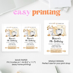 Editable Cooking Party Birthday Invitation, Baking Cooking Party ...