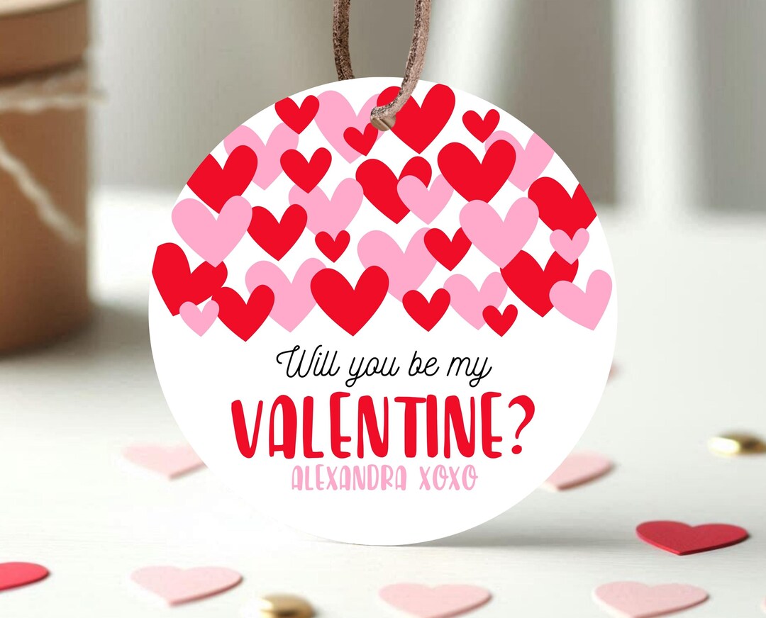 Editable Happy Valentine's Day Gift Tag, Pink Red Hearts Tag, Will You ...