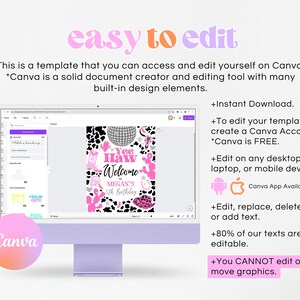 Editable Disco Cowgirl Birthday Welcome Sign, Pink Disco Cowgirl ...