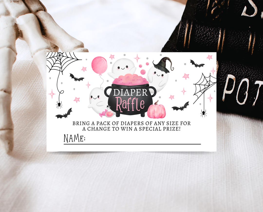 Editable Pink Halloween Baby Shower Diaper Raffle Ticket, Pink Girl ...