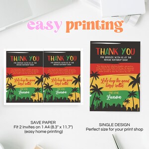 Editable Reggae Birthday Thank You Card Template Reggae - Etsy