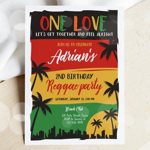 Editable Reggae Birthday Party Invitation, Reggae One Love 1st Birthday ...