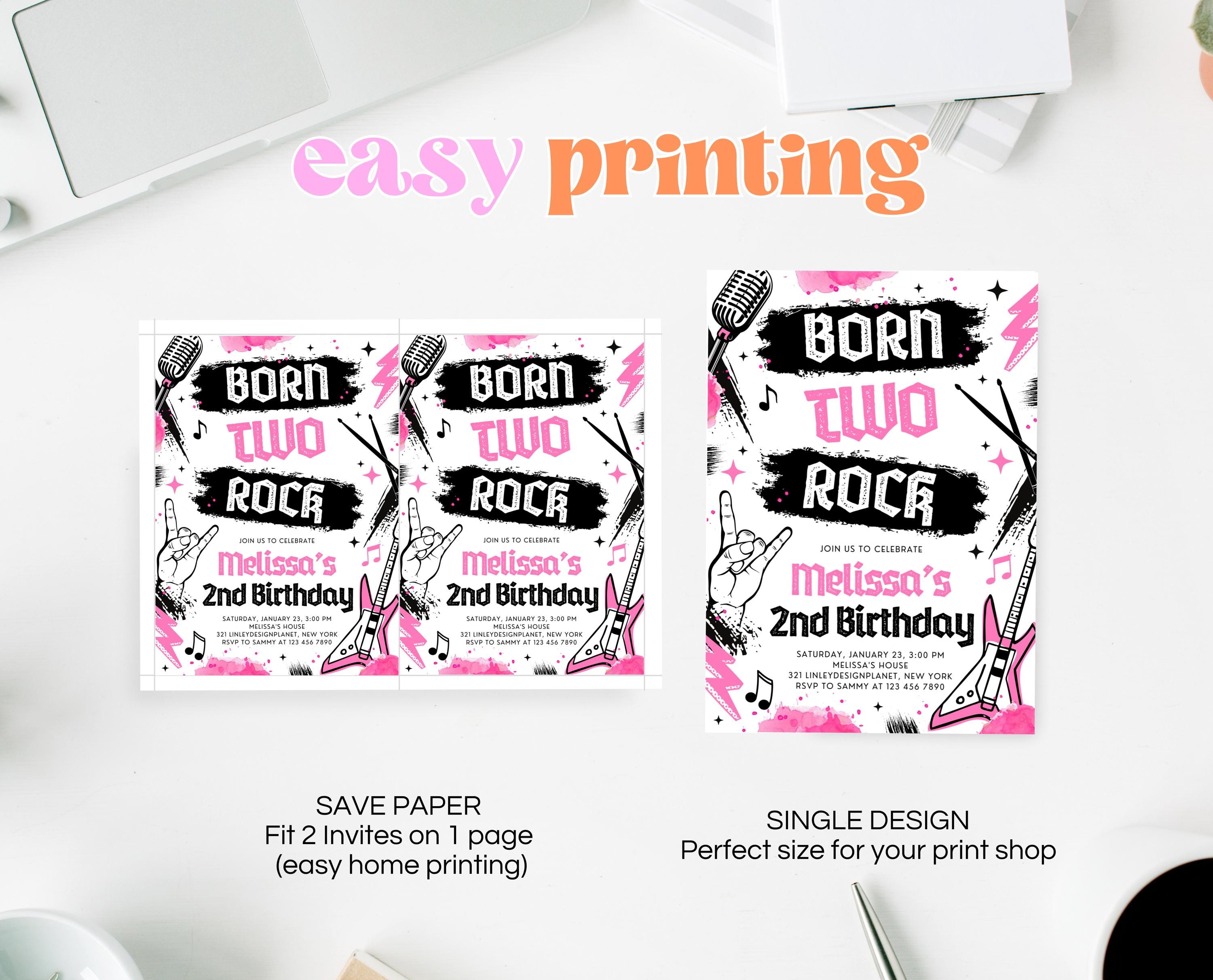 Editable Born Two Rock 2nd Birthday Party Invitation, Girl Rock and ...