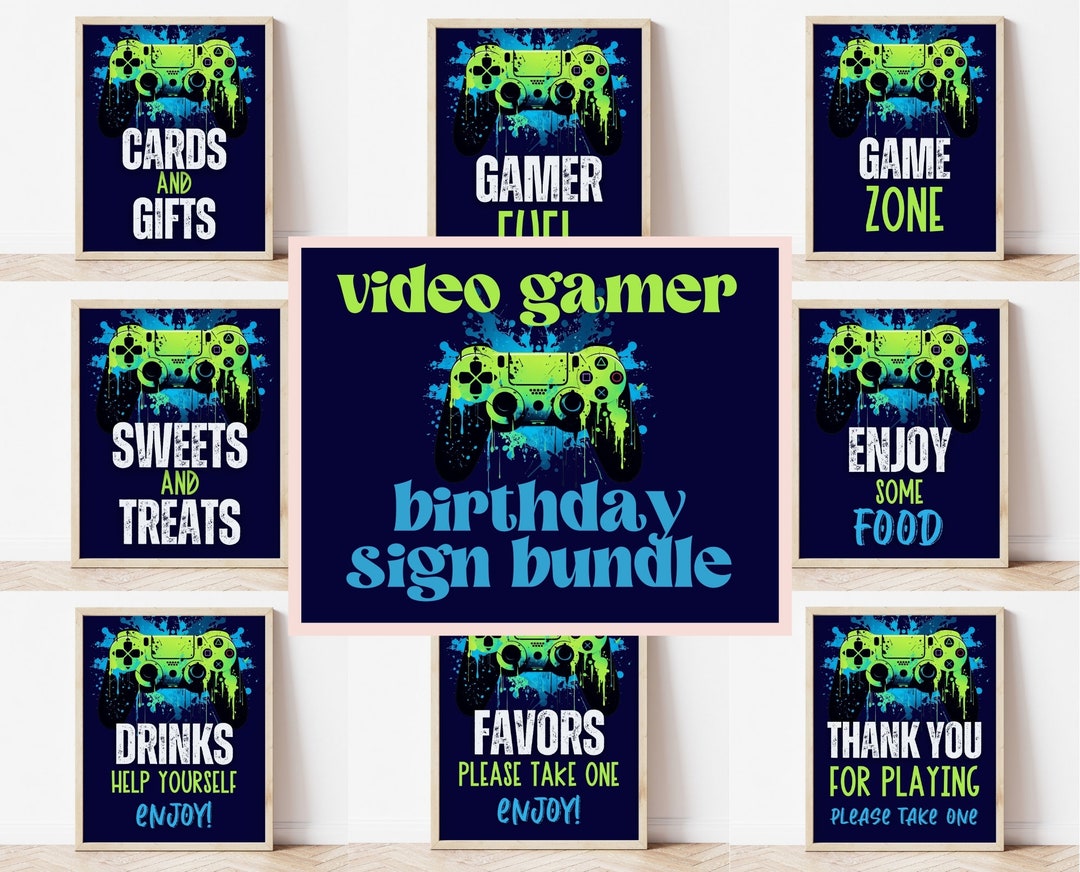 Editable Video Game Birthday Sign Bundle, Boy Gamer Birthday Party Sign ...