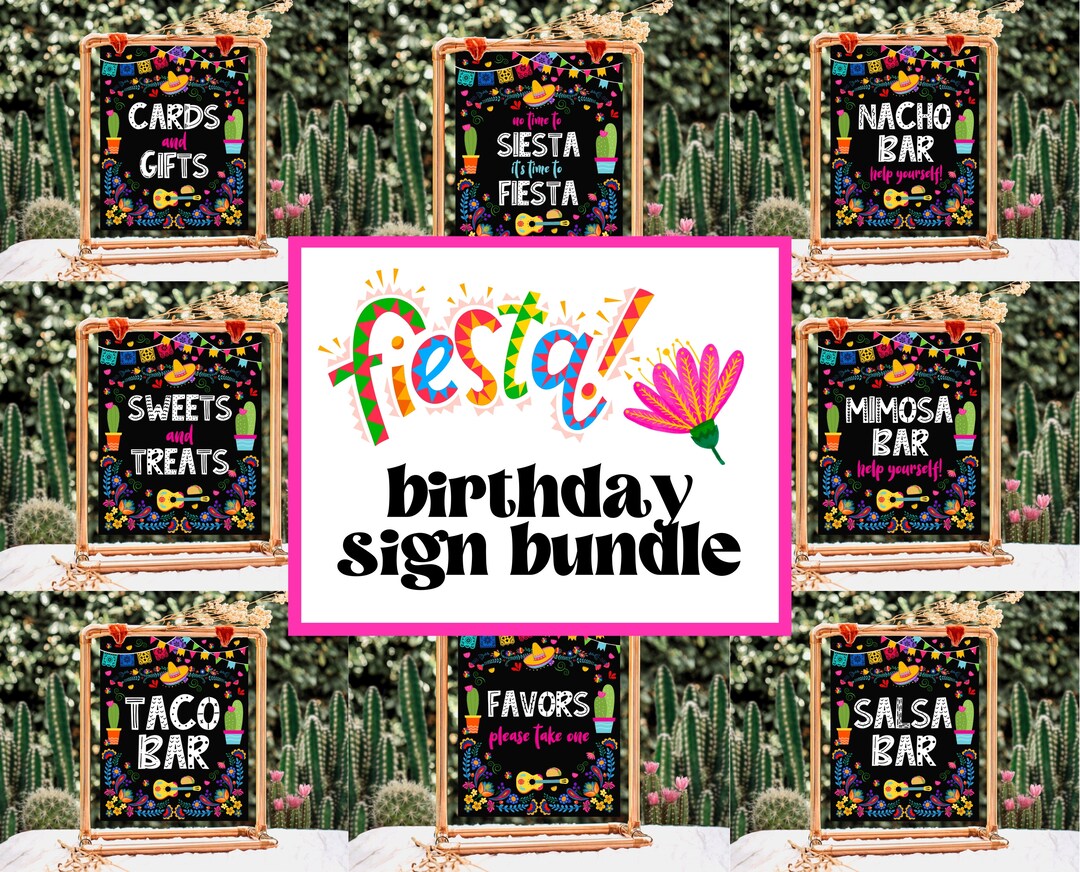 Editable Fiesta Birthday Sign Bundle, Mexican Theme Party Sign Set ...