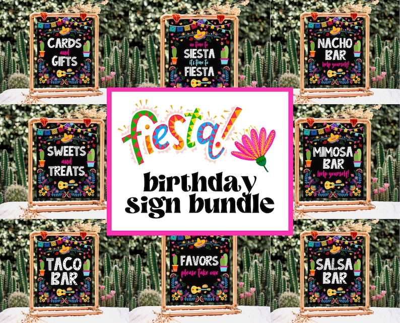 Editable Fiesta Birthday Sign Bundle, Mexican Theme Party Sign Set ...