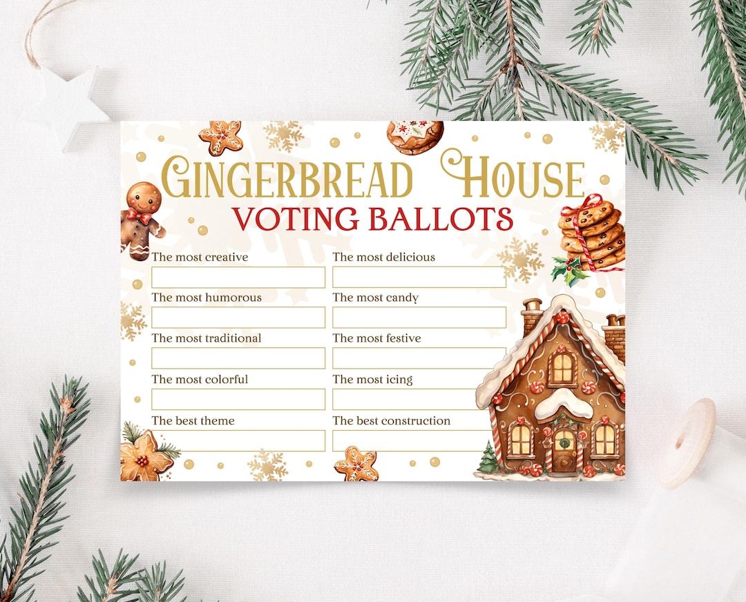 Editable Gingerbread House Voting Ballot, Voting Card, Red Christmas ...
